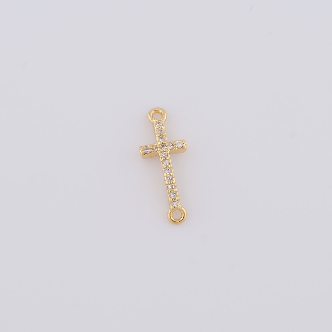 Micropave Zirconia Cross Connector, 18K Gold Filled Religious Connector ...
