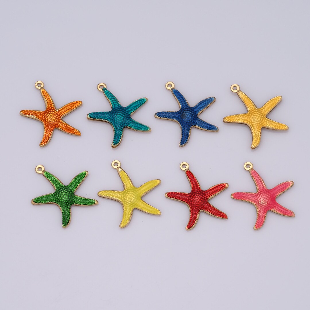 Enamel Starfish Pendant, 18K Gold Filled Ocean Charms, DIY Jewelry ...