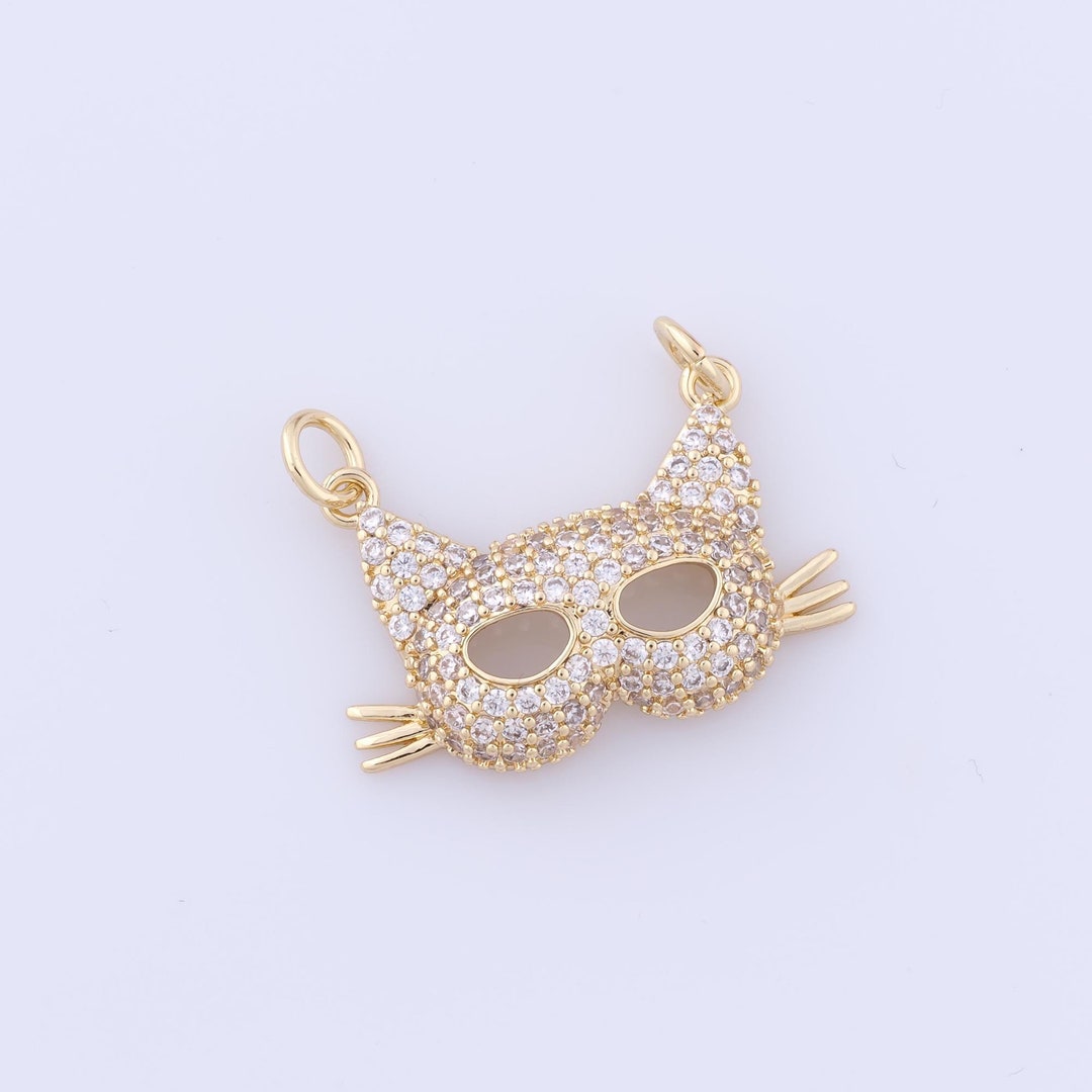 Microplate Zirconia Cat Face Pendant, 18K Gold Filled Cat Charms, DIY ...