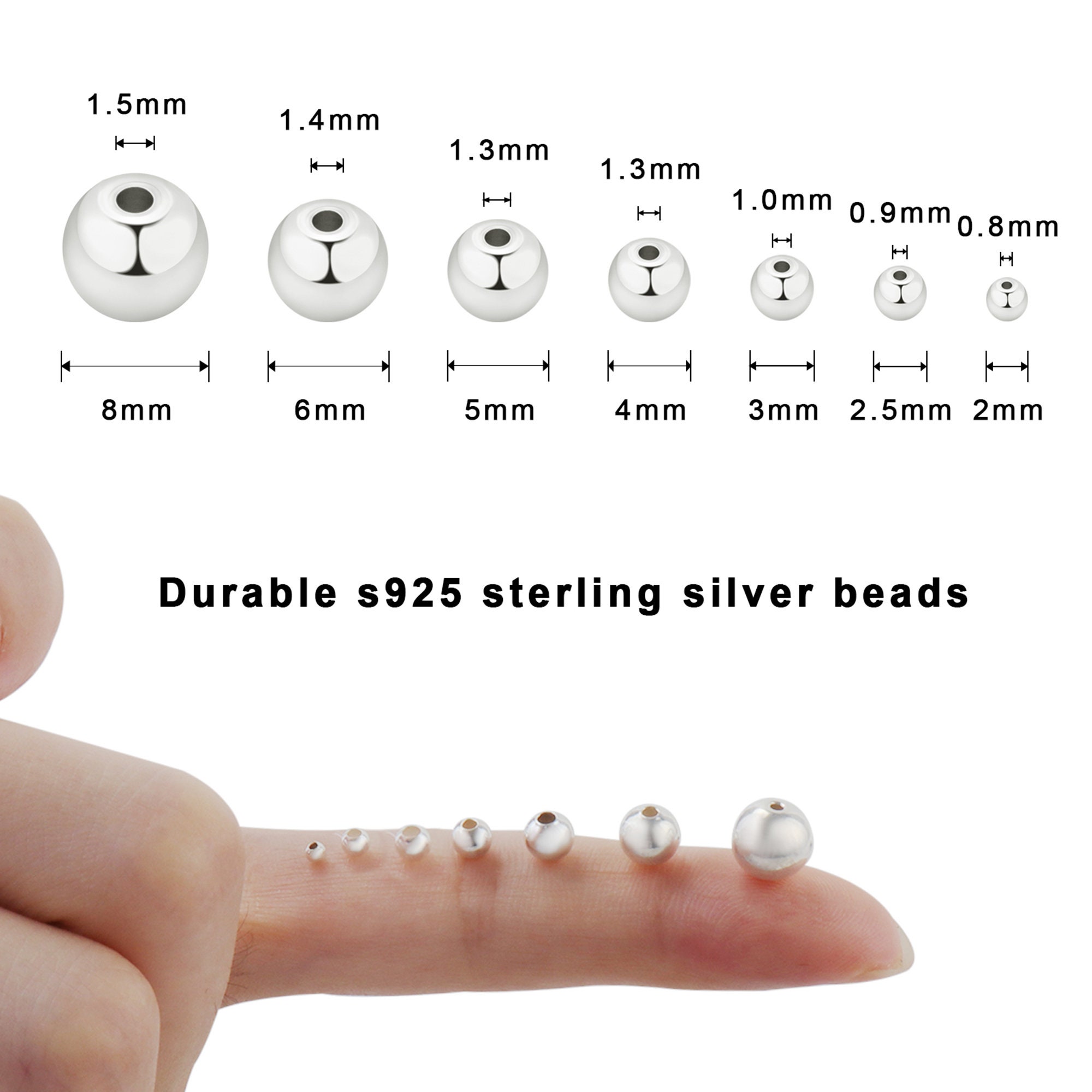 925 Sterling Silver Seamless Beads,sterling Silver Smooth Round Beads ...