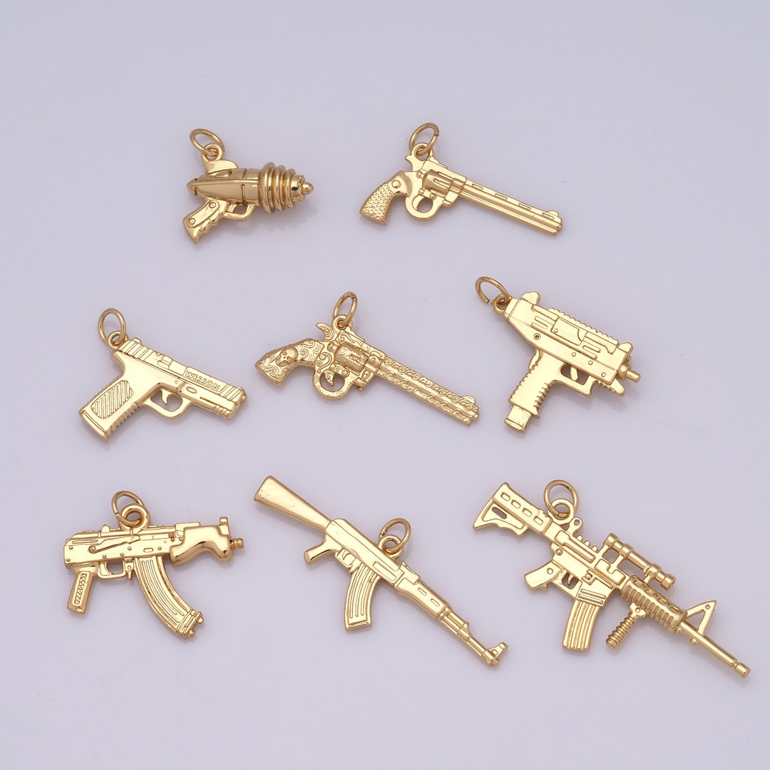 Gold Pistol Pendant, 18K Gold Filled Pistol Charms, Men's Charms, DIY ...