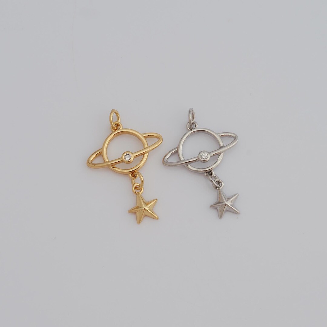Zirconia Planet Pendant, 18K Gold Filled Star Charms, Celestial Charms ...