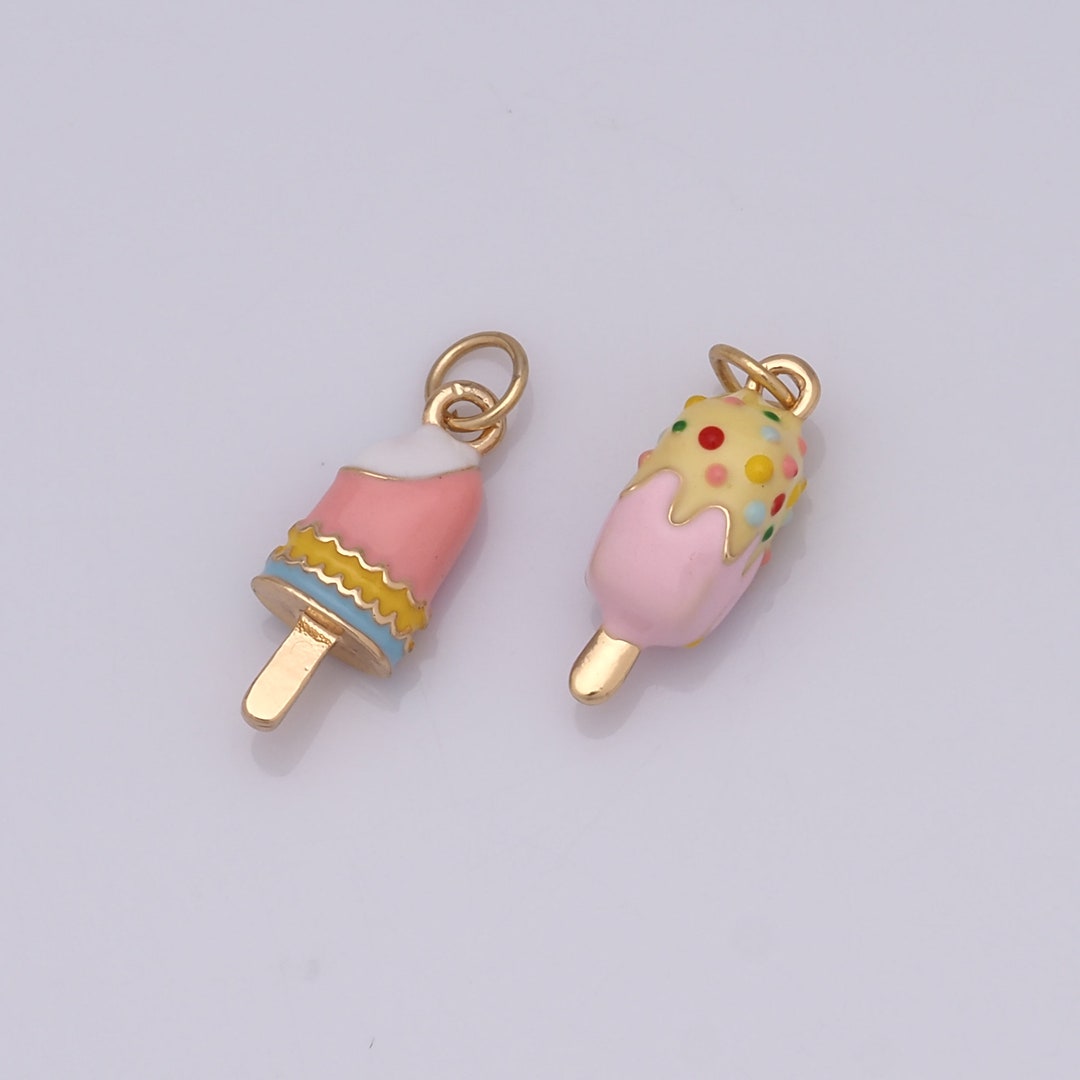 Enameled Ice Cream Pendant, 18K Gold Filled Summer Charms, Ice Cream ...