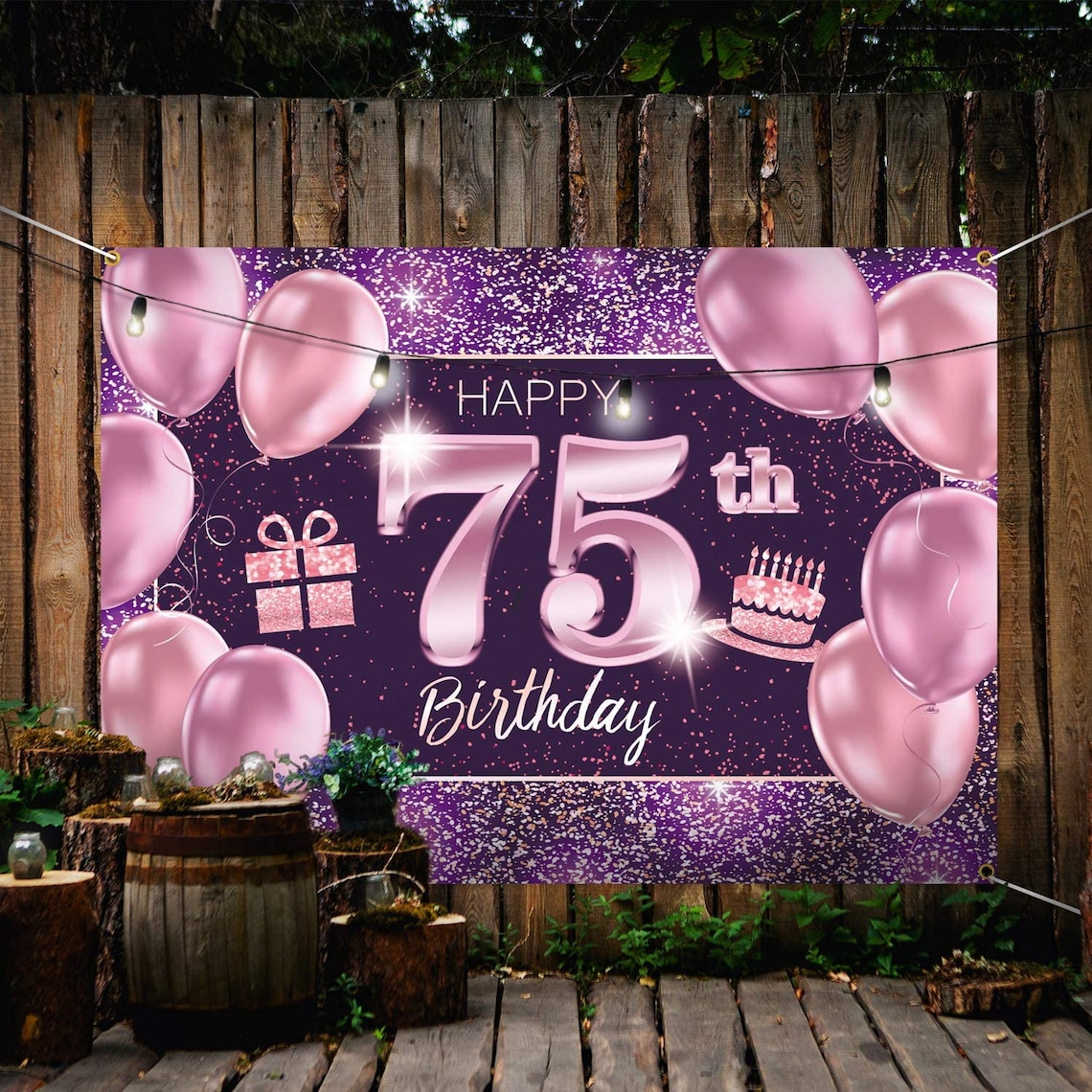 Happy 75th Birthday Backdrop Pink Photo Background Banner 75 - Etsy