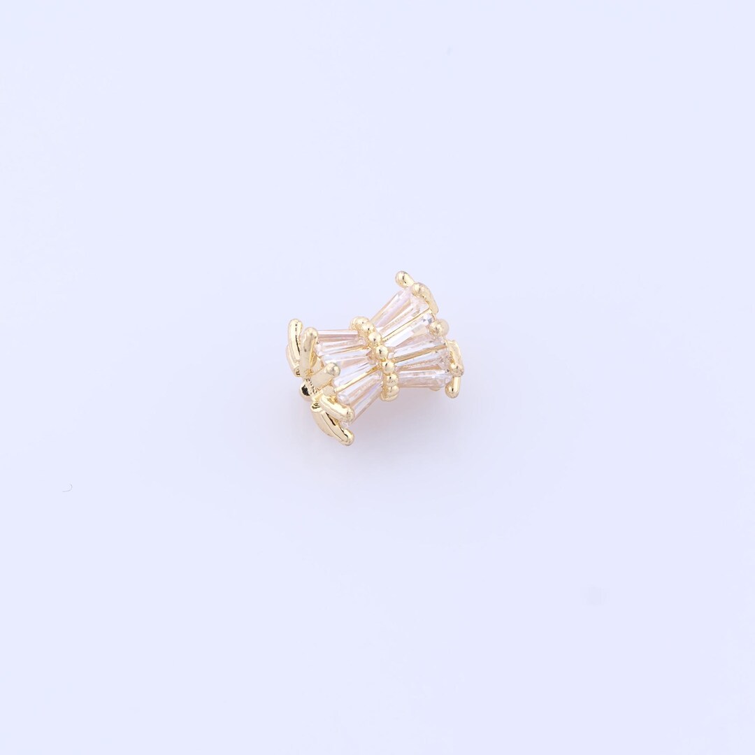 Gold Hourglass Spacer Beads, 18K Gold Filled Cylinder Beads,micropavéd ...