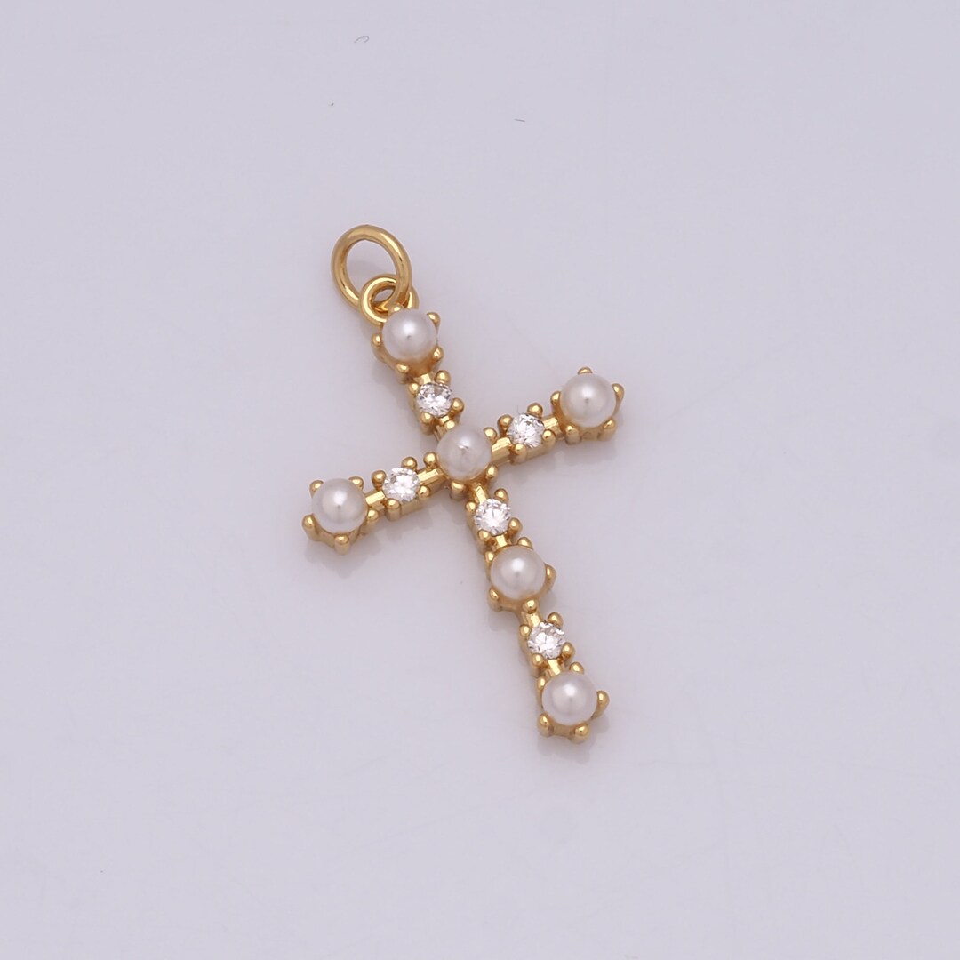 Micropave Zirconia Cross Pendant, 18K Gold Filled Christian Charms ...