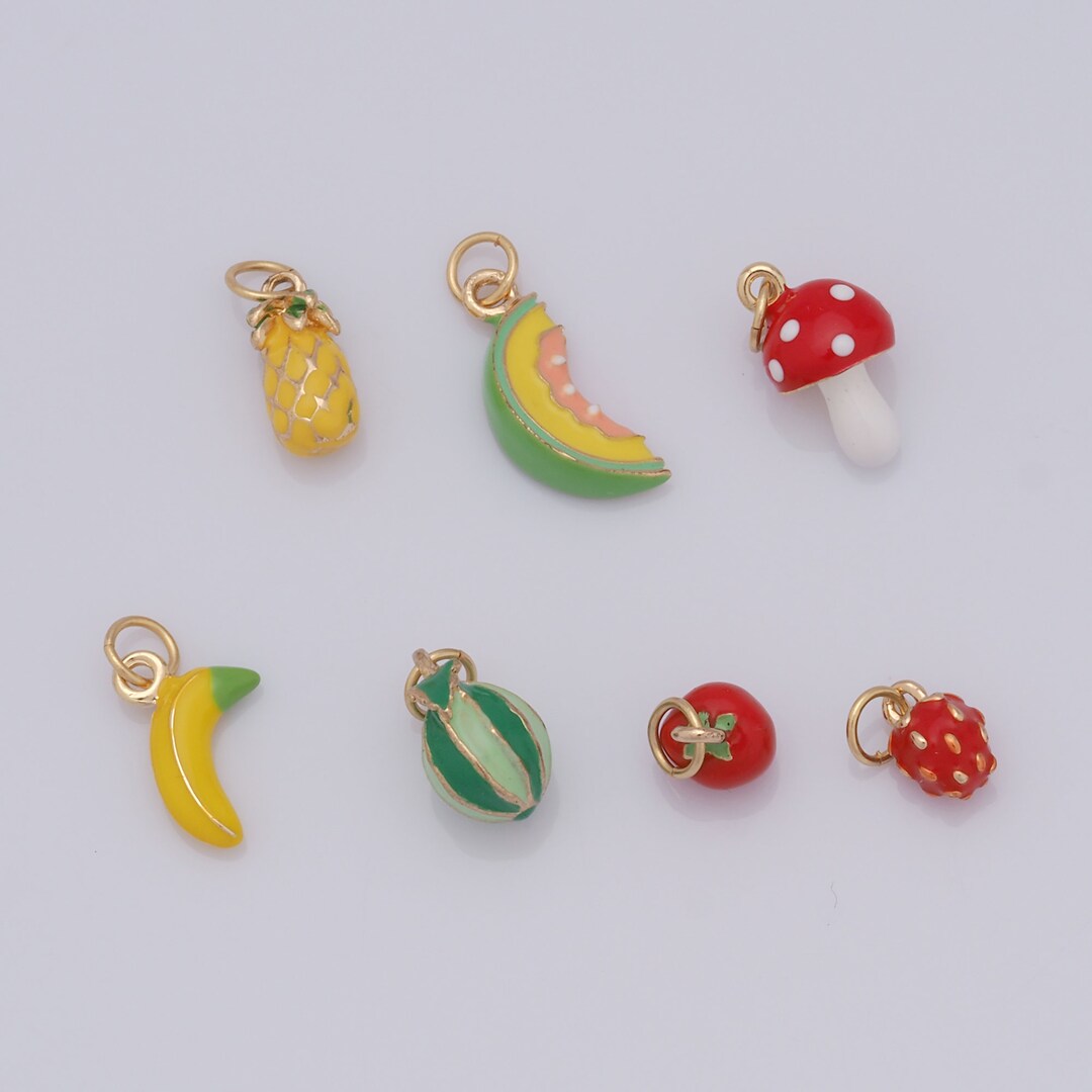 Enamel Fruit Pendant, 18K Gold Filled Mushroom Charm, Fruit Charm, DIY ...