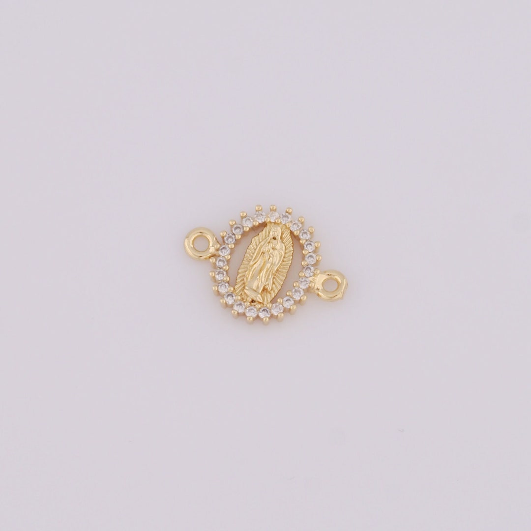 Gold CZ Virgin Mary Connector, 18K Gold Filled Religion Connector ...