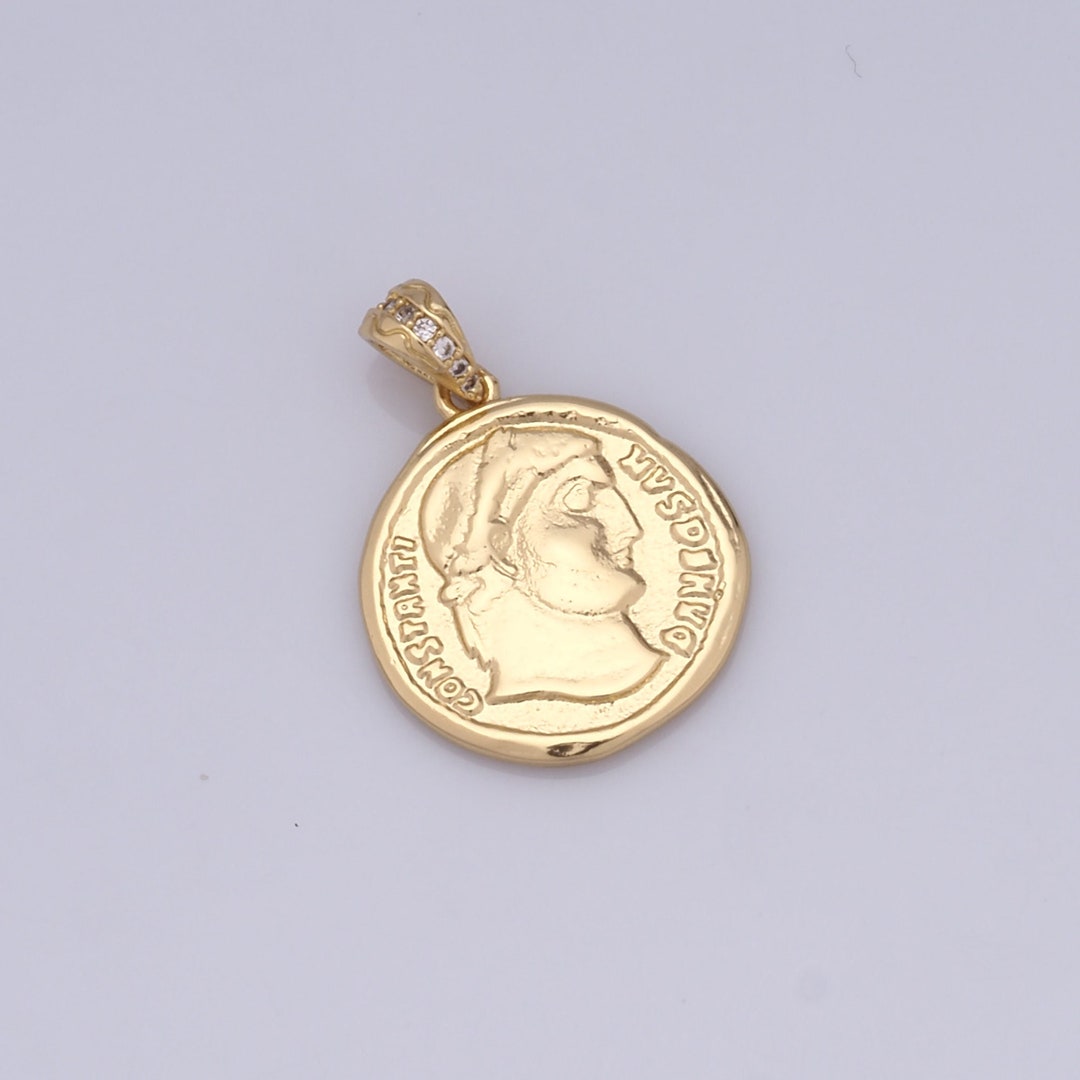Alloy Character Head Pendant, 18K Gold Filled Disc Charms, Back Letter ...