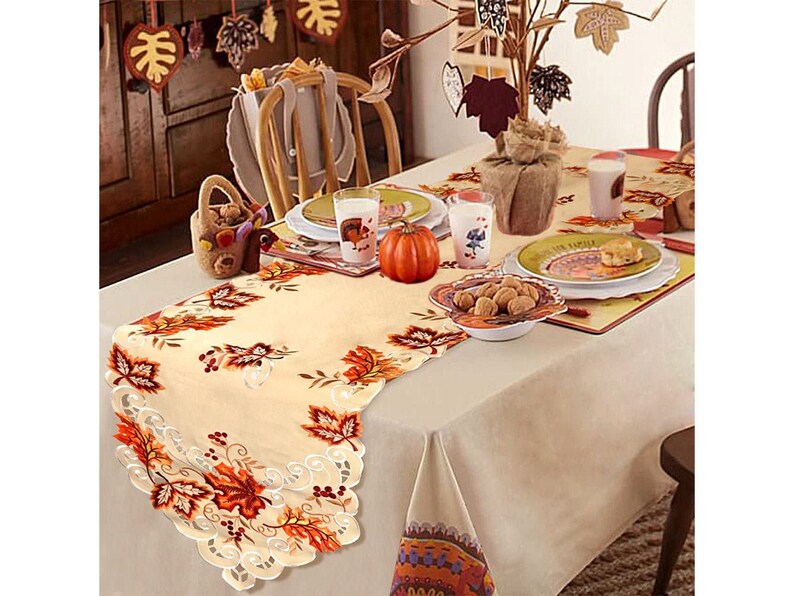 15 X 67 Inch Embroidered Maple Leaves Table Runner Handmade - Etsy