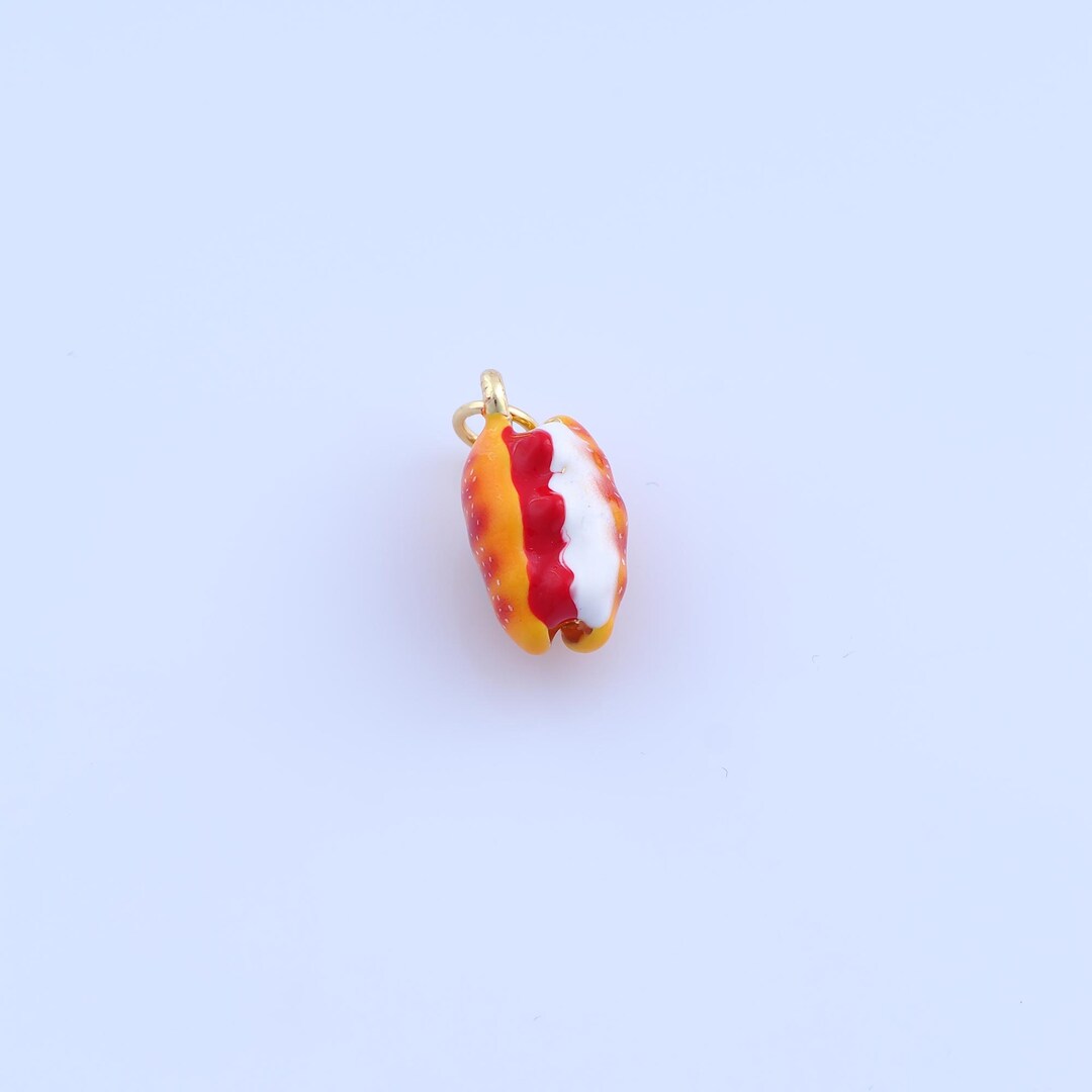 Gold Hot Dog Pendant, 18K Gold Filled Hot Dog Charms,enamel Charms, DIY ...