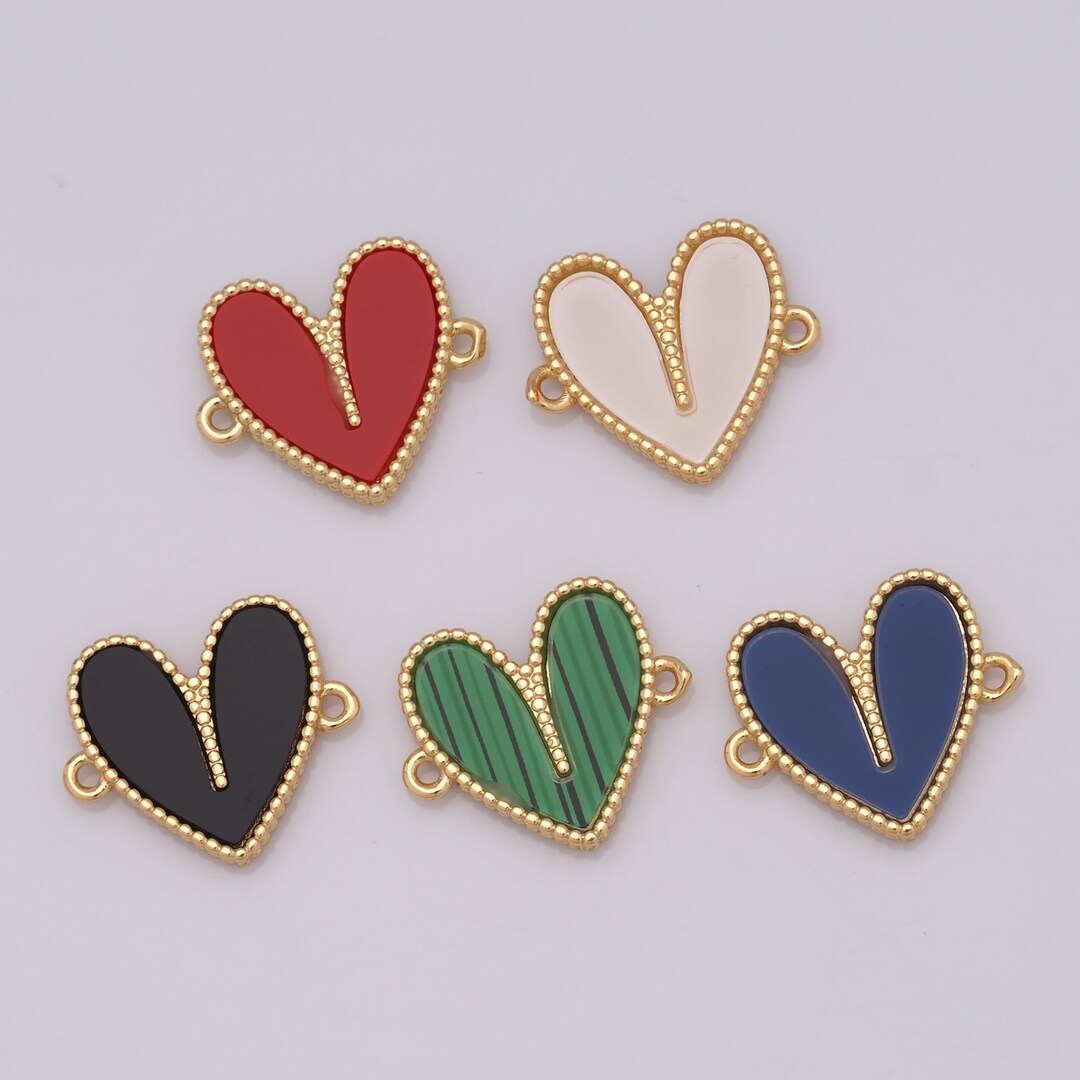 Enamel Micropave Zirconia Gold Heart Connector,18k Gold Filled Heart ...