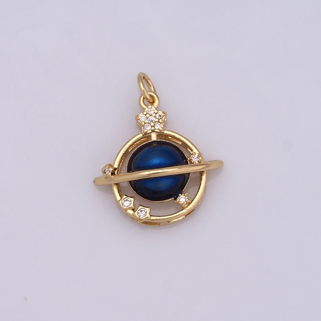 Zirconia Planet Pendant, 18K Gold Filled Stellar Charms, Planetary ...