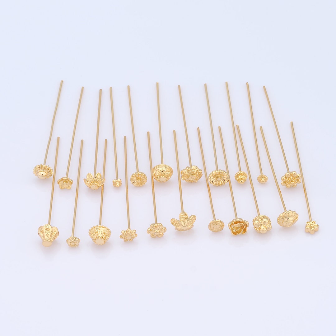 10 Pcs 18K Gold Filled Flower Head Pins,gold Ball Head Pins,head Pins ...