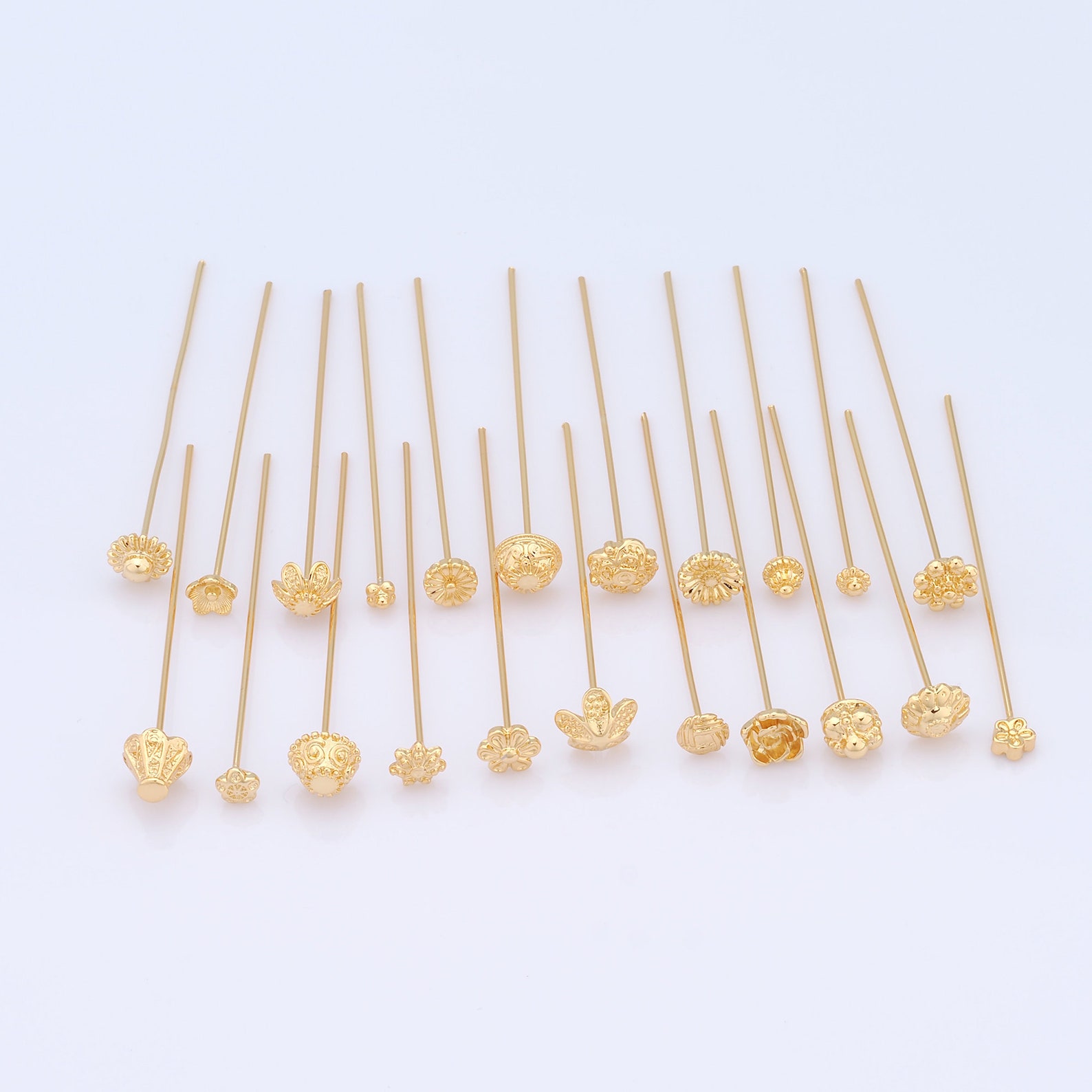 10 Pcs 18K Gold Filled Flower Head Pins,gold Ball Head Pins,head Pins ...