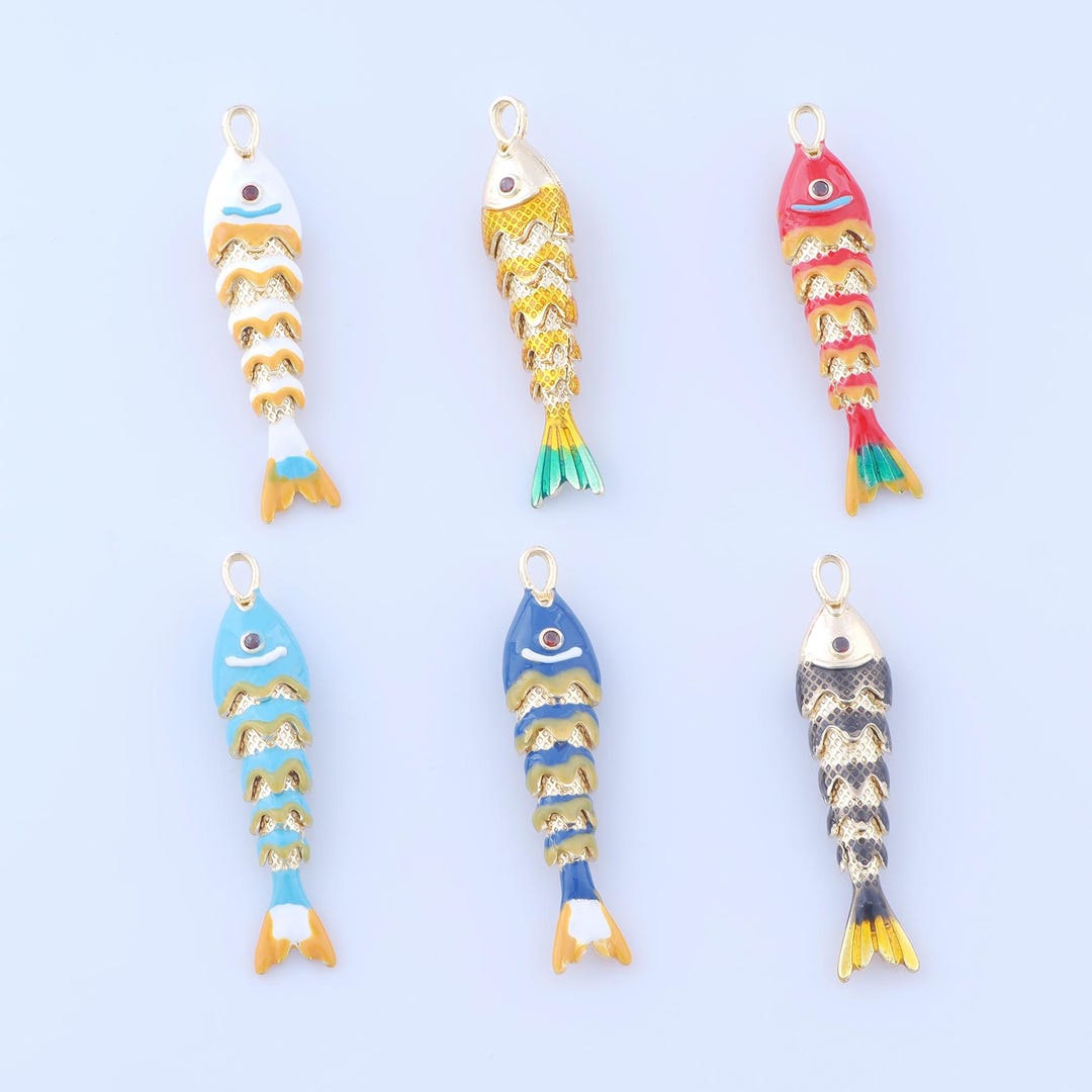 Enamel Fish Pendant, 18K Gold Filled Marine Life Charms,fish Charms ...