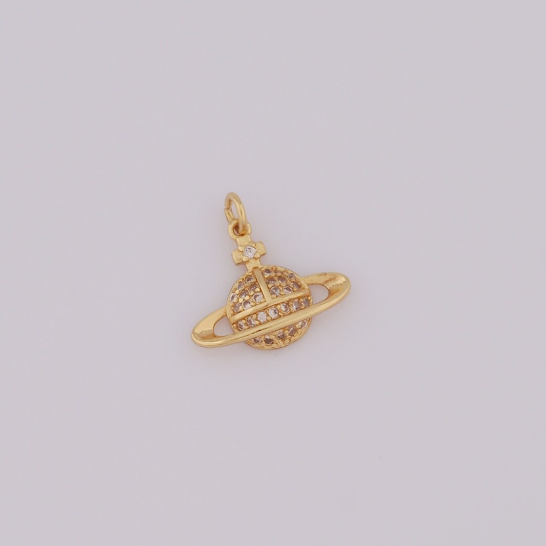 Gold CZ Saturn Pendant, 18K Gold Filled Saturn Charms,saturn Charms DIY ...