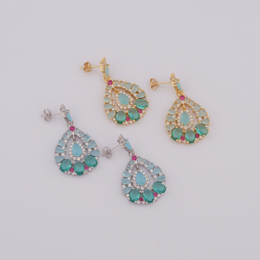 Zircon Gold Drop Stud Earrings, 18K Gold Filled Water Drop Stud ...