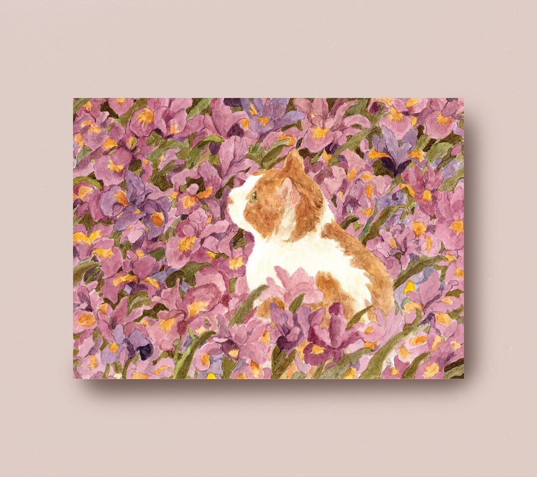 Ginger Cat in Violet Iris Garden - Etsy