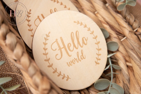 Hello World Disc Baby Shower Gift Photo Prop Plaque Baby | Etsy