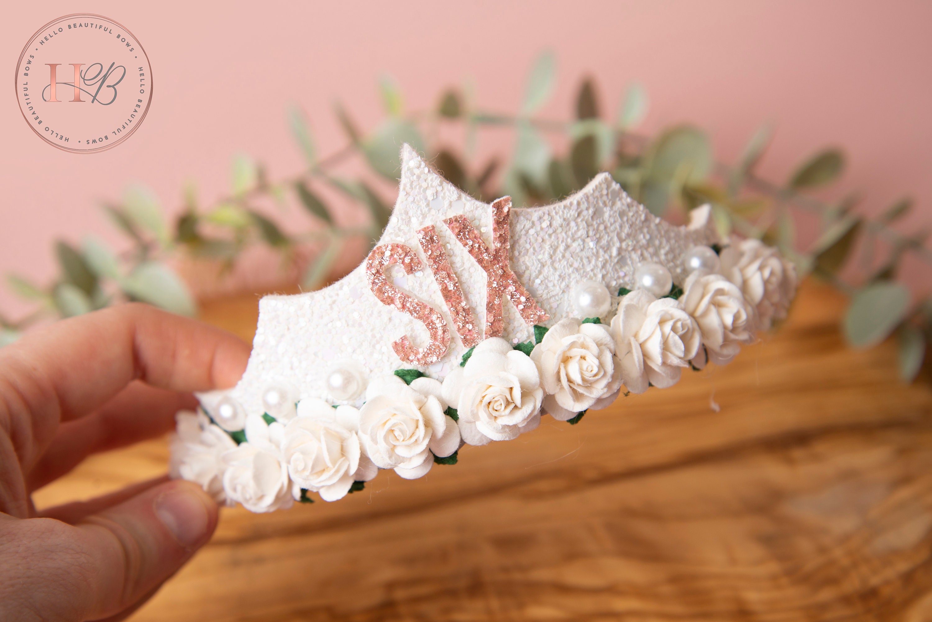 Custom Birthday Tiara Princess Crown Floral Tiara Birthday Crown White ...