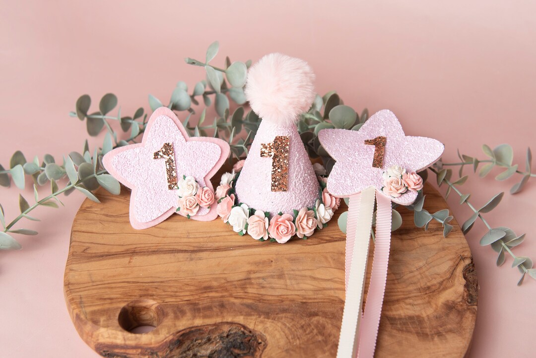 Pink Birthday Crown Birthday Set, Birthday Wand, Birthday Badge, 1st ...