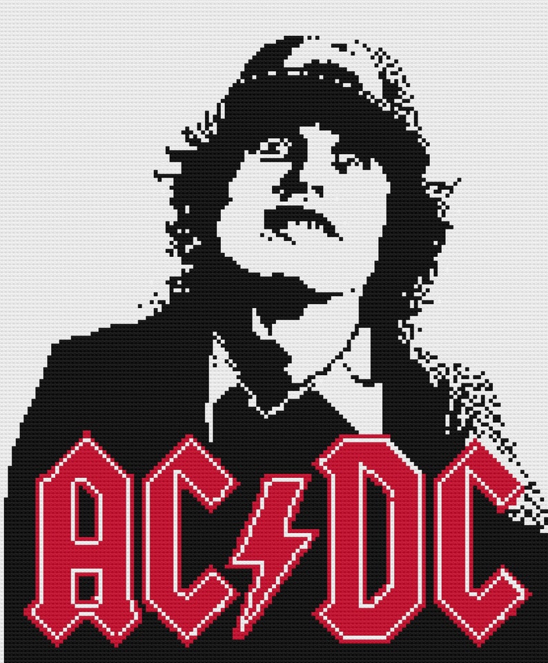 AC DC Cross Stitch Pattern I Rock Icon I Famous Musician I Music I Band ...
