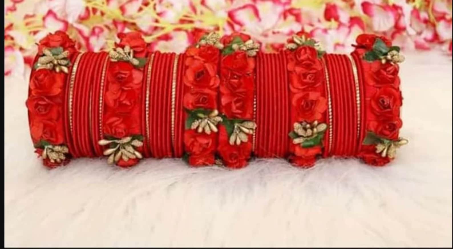 Handmade Silk Thread Artificial Paper Flower 46 Bangles Lovely Gift for ...