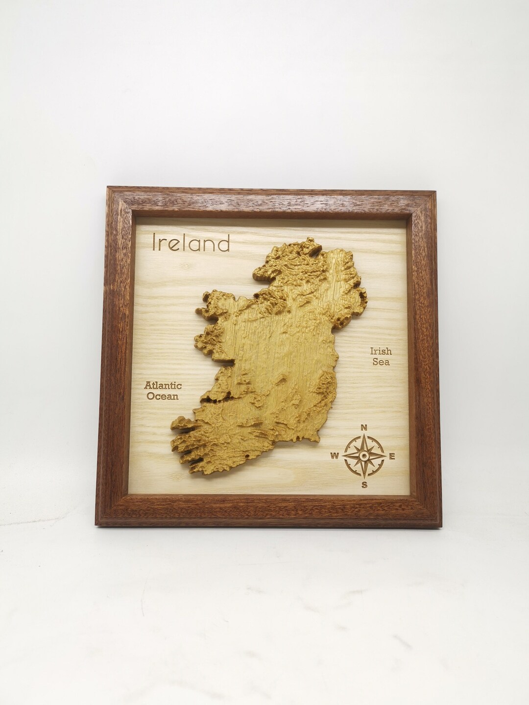 Topographic Ireland Map. Solid Carved Wood. Handmade Frame Irish Gift ...