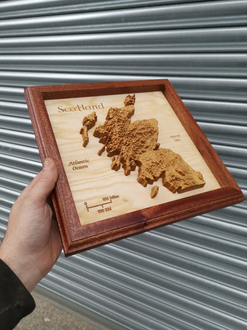 Topographic Scotland Map. Solid Carved Wood. Handmade Frame Scottish ...