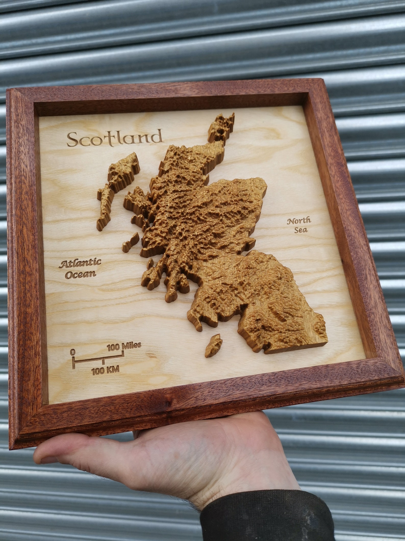 Topographic Scotland Map. Solid Carved Wood. Handmade Frame Scottish ...