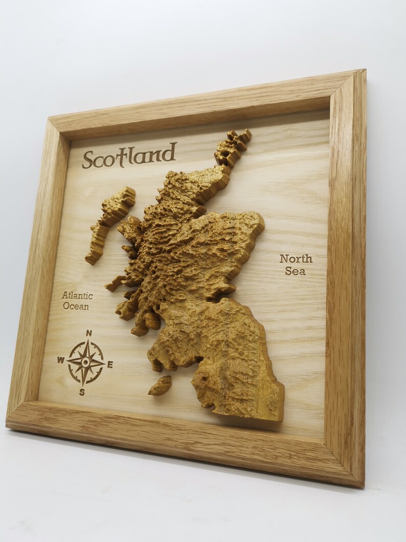 Topographic Scotland Map. Solid Carved Wood. Handmade Frame Scottish ...