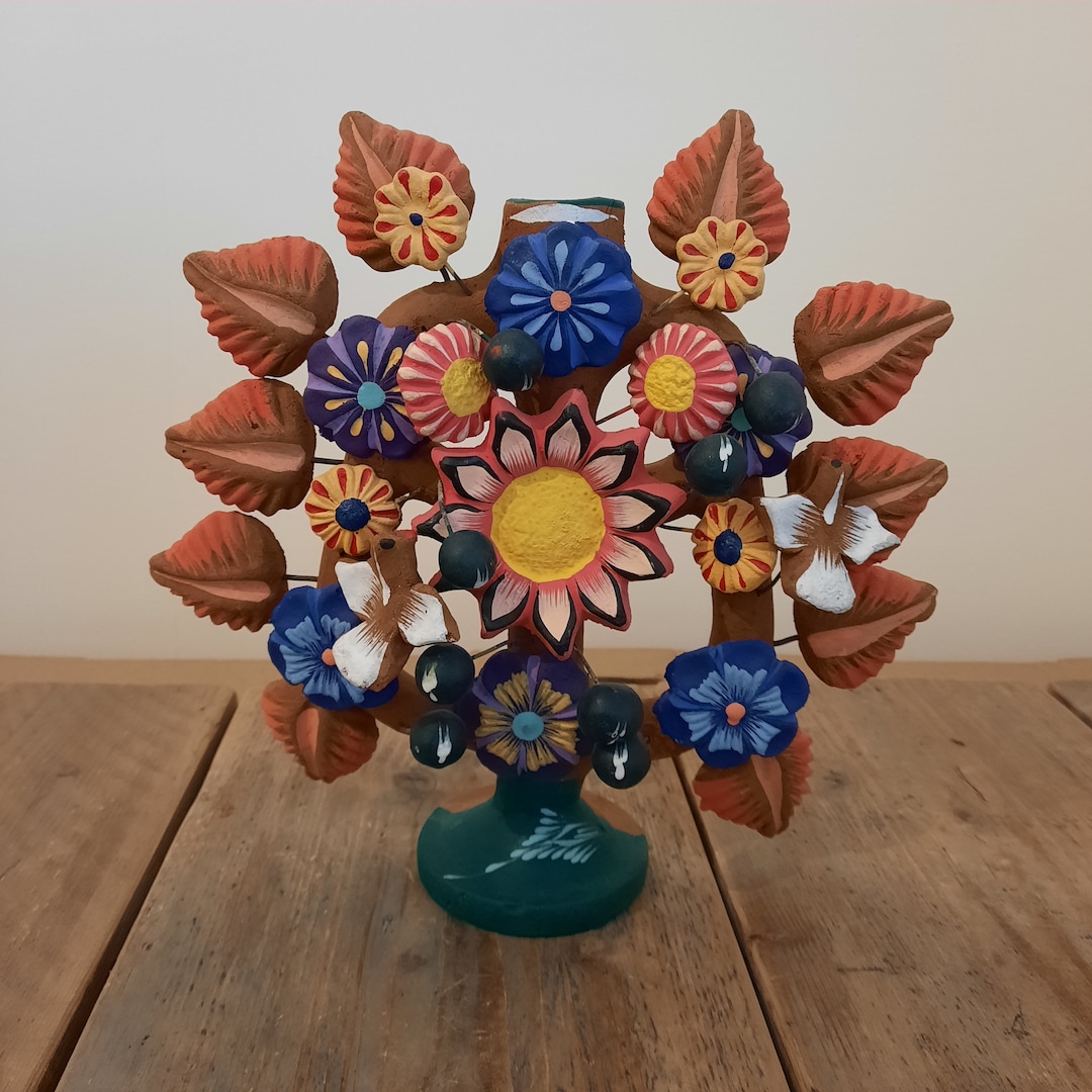 Mexican Tree of Life Candle Holder Handmade Pottery Art - Etsy