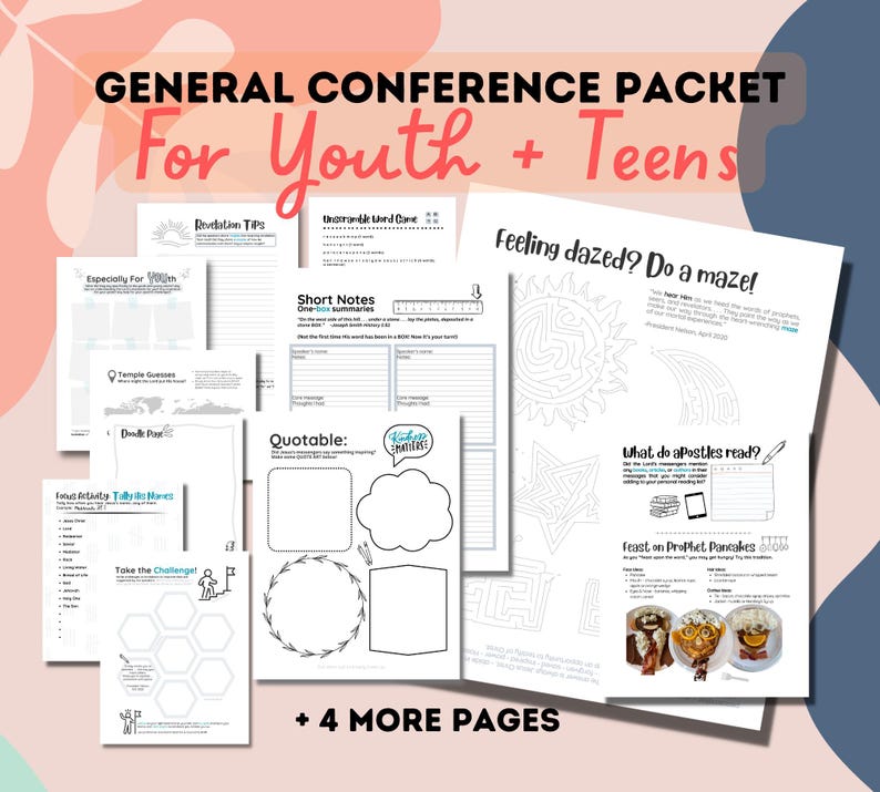 Youth and Teen General Conference Notes and Activities Packet - Etsy