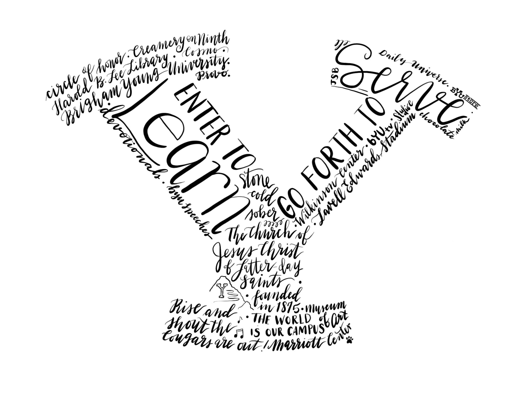 BYU Retro Logo Hand-lettered Calligraphy - Etsy