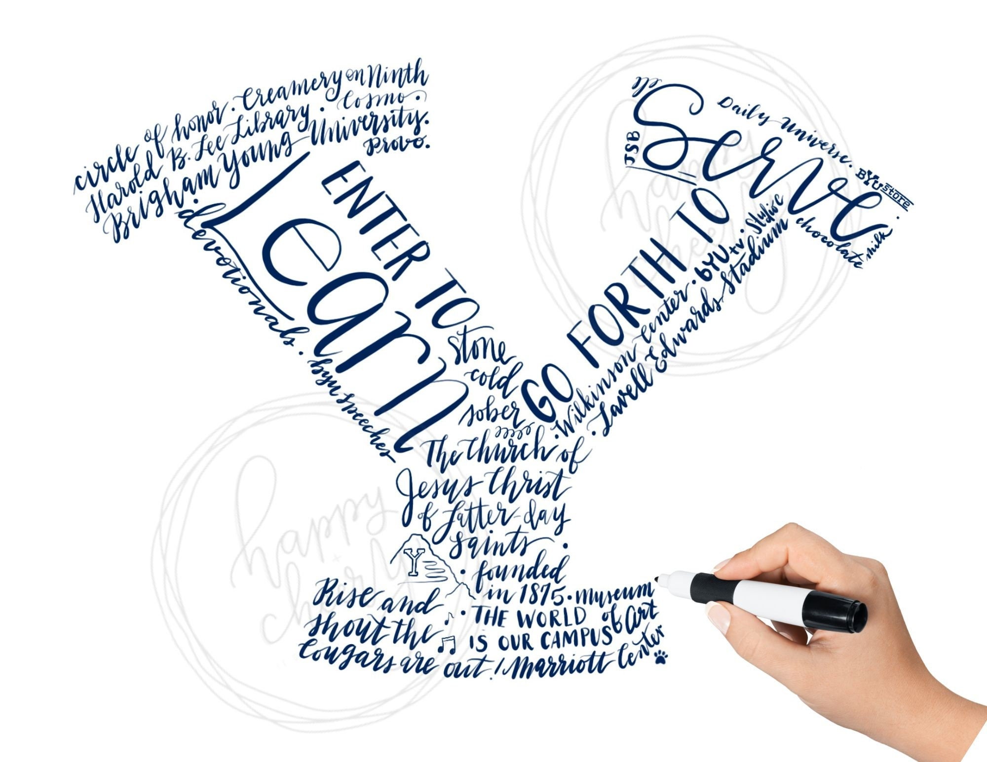 BYU Retro Logo Hand-lettered Calligraphy - Etsy