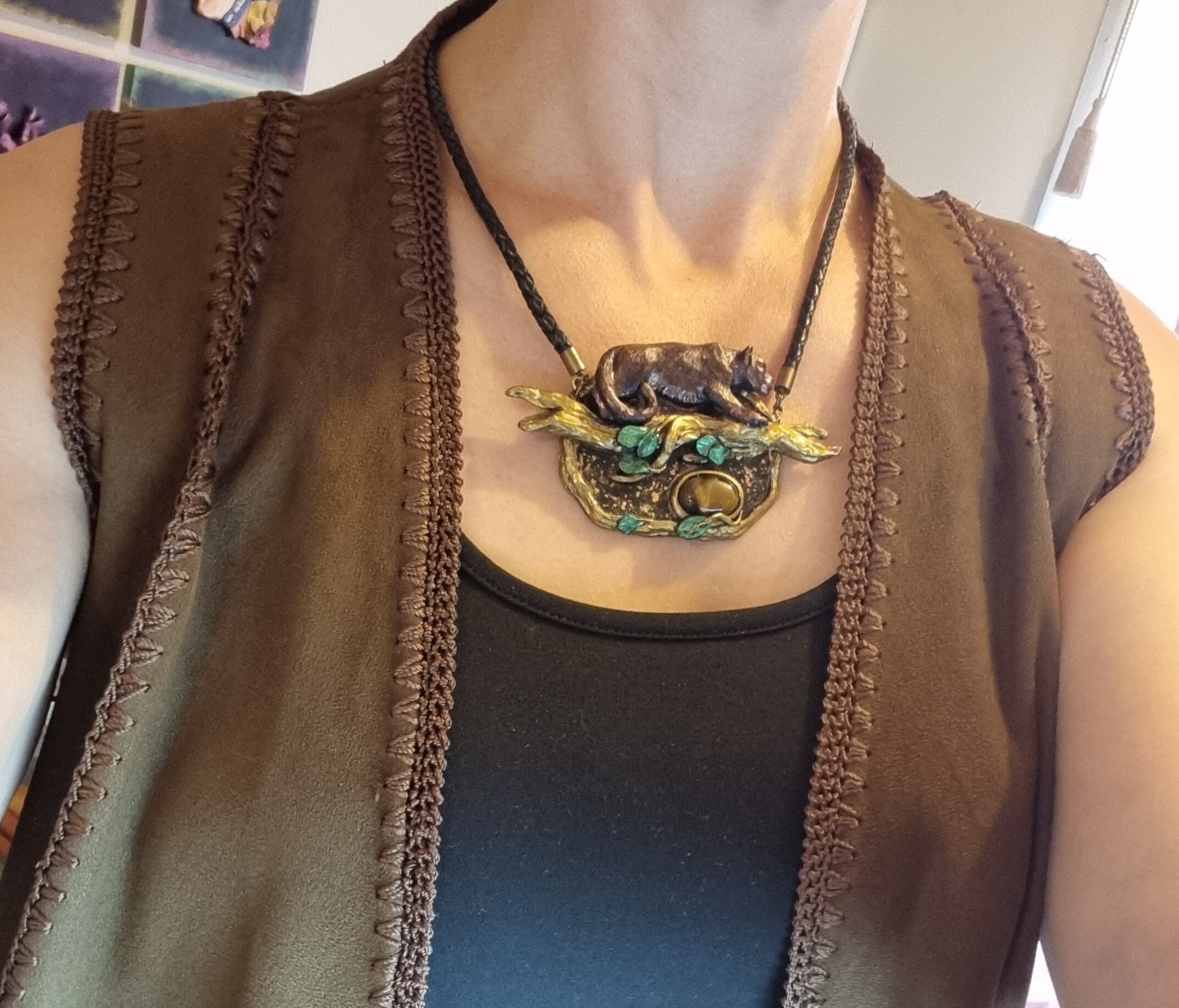 Panther Unique Polymer Clay Necklace, Tigereye Crystal, Spirit Animal ...