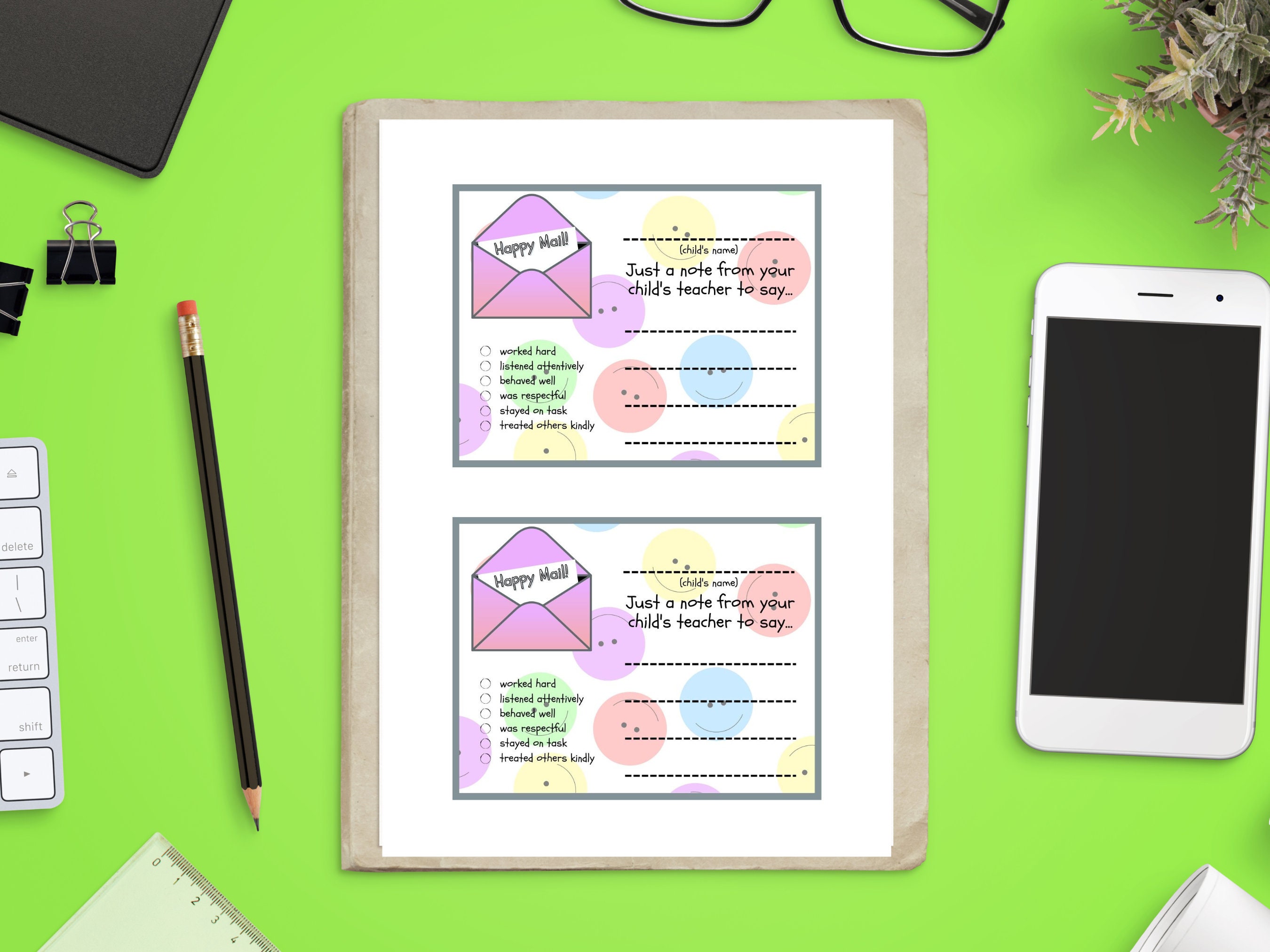 Printable Note From Teacher Smiley Polka-dot Teacher Mail Parent ...