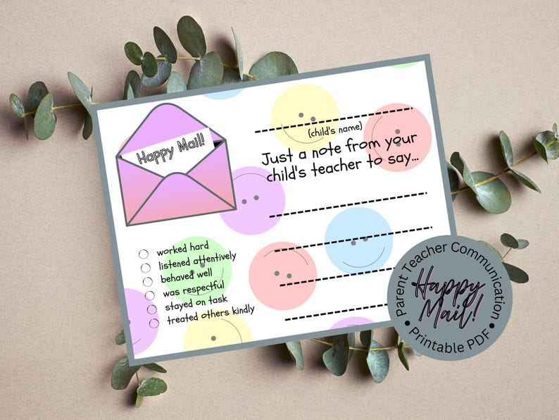 Printable Positive Reinforcement Teacher Note: Smiley Polka-dot Happy ...