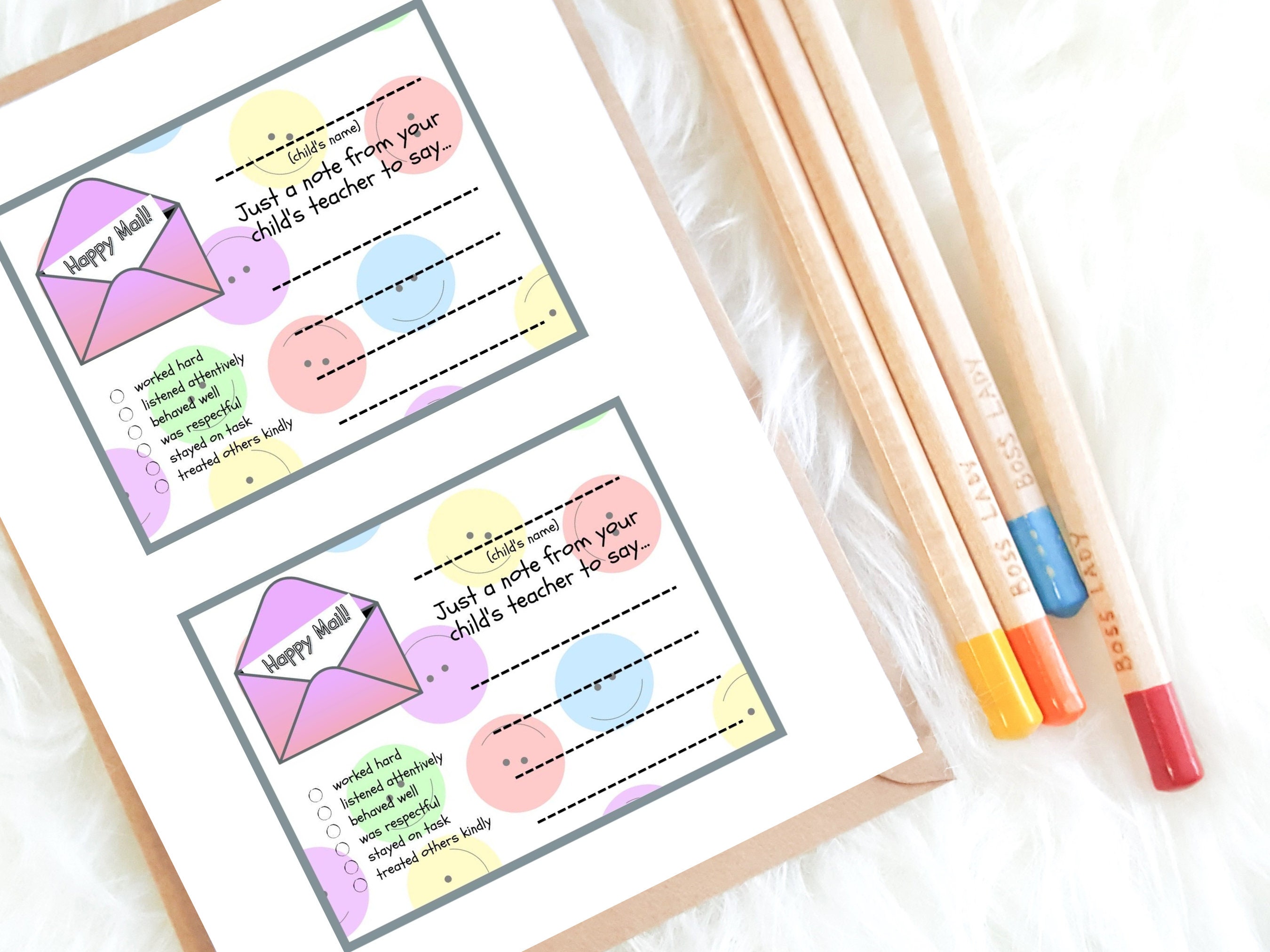 Printable Note From Teacher Smiley Polka-dot Teacher Mail Parent ...