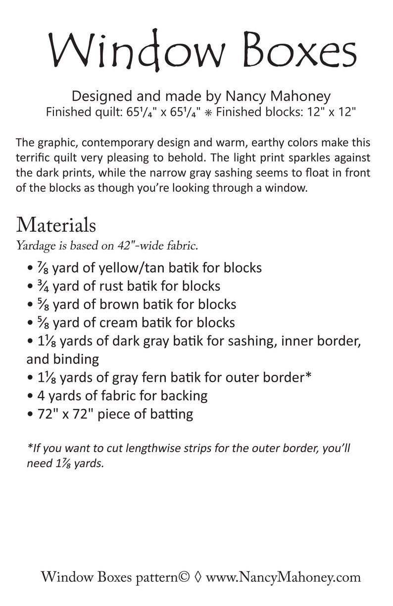 Window Boxes Quilt Pattern PDF Digital Download - Etsy