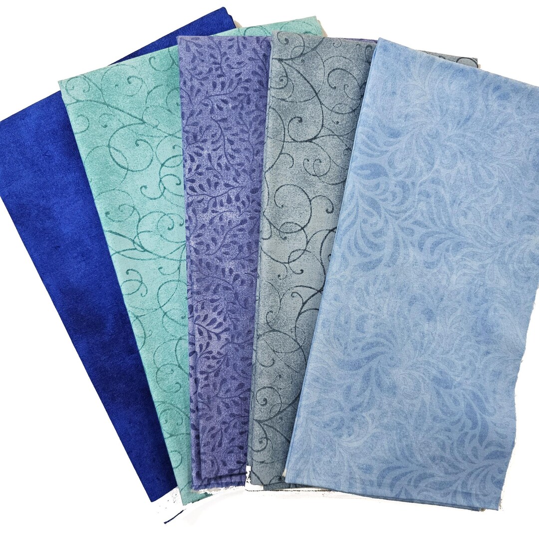 Fabric Bundle, 5 Shades of Blue Prints, Suede and Bella Suede by P&B ...