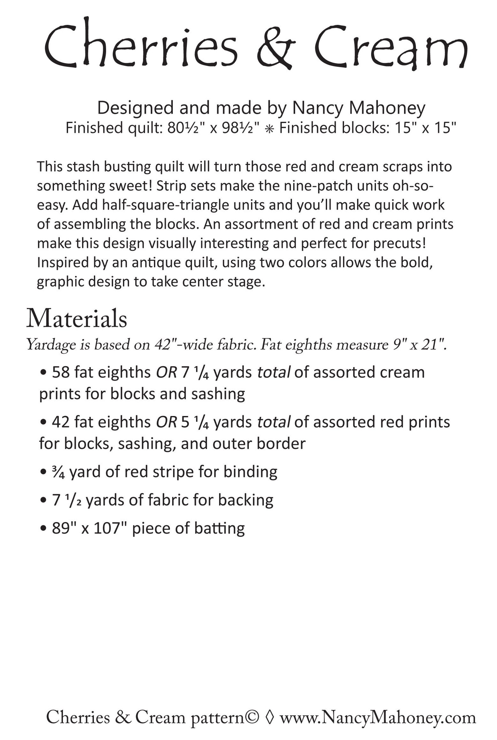 Cherries & Cream Quilt Pattern PDF Digital Pattern - Etsy