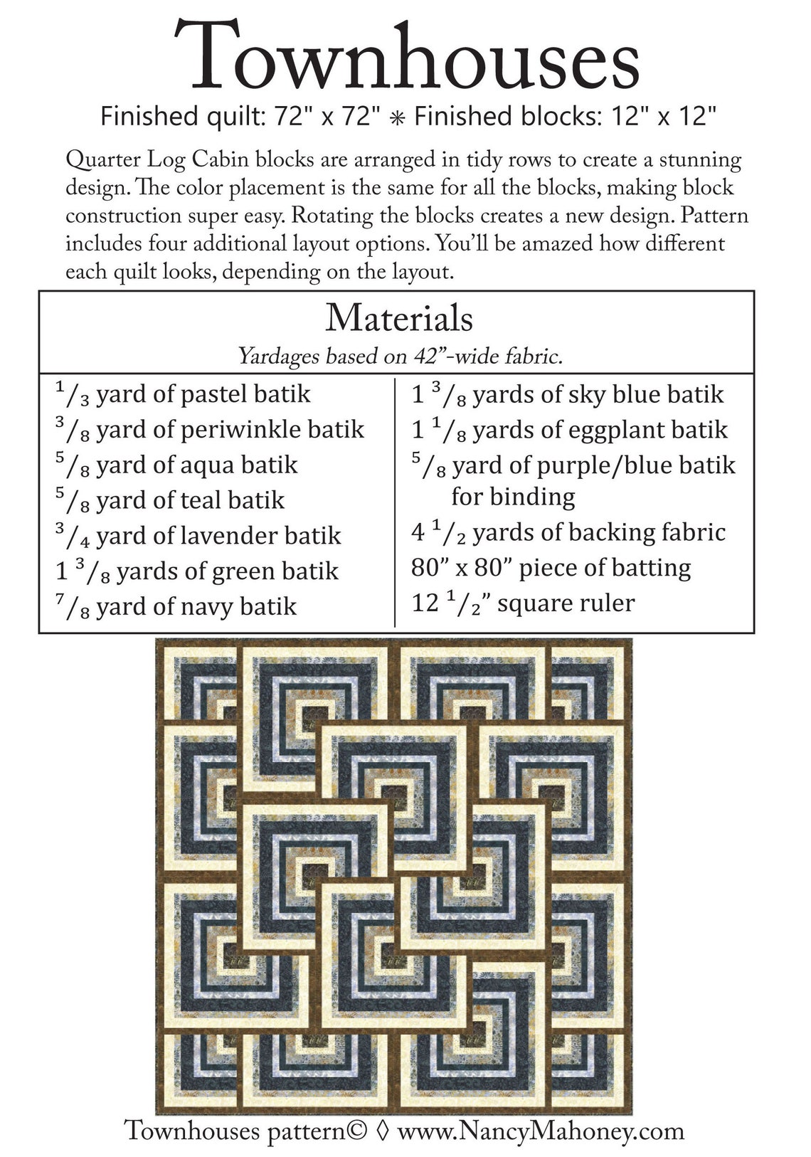 Townhouses Quilt Pattern PDF Digital Download - Etsy