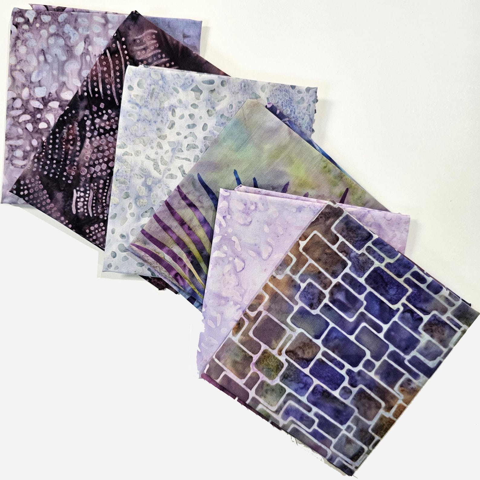 Scrap Bundle of 6 Coordinating Purple Batiks, Size Ranges From 13" X 14 ...