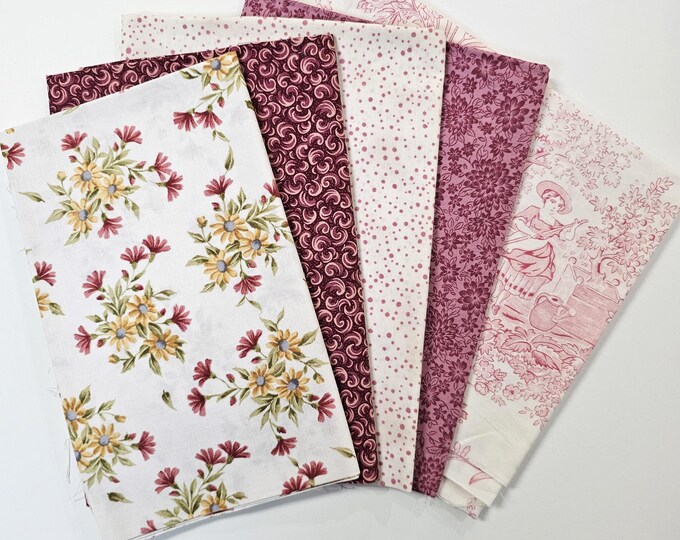 Fabric Bundle 5 Assorted Pink Prints (3-1/4 Yds Total), Somerset ...