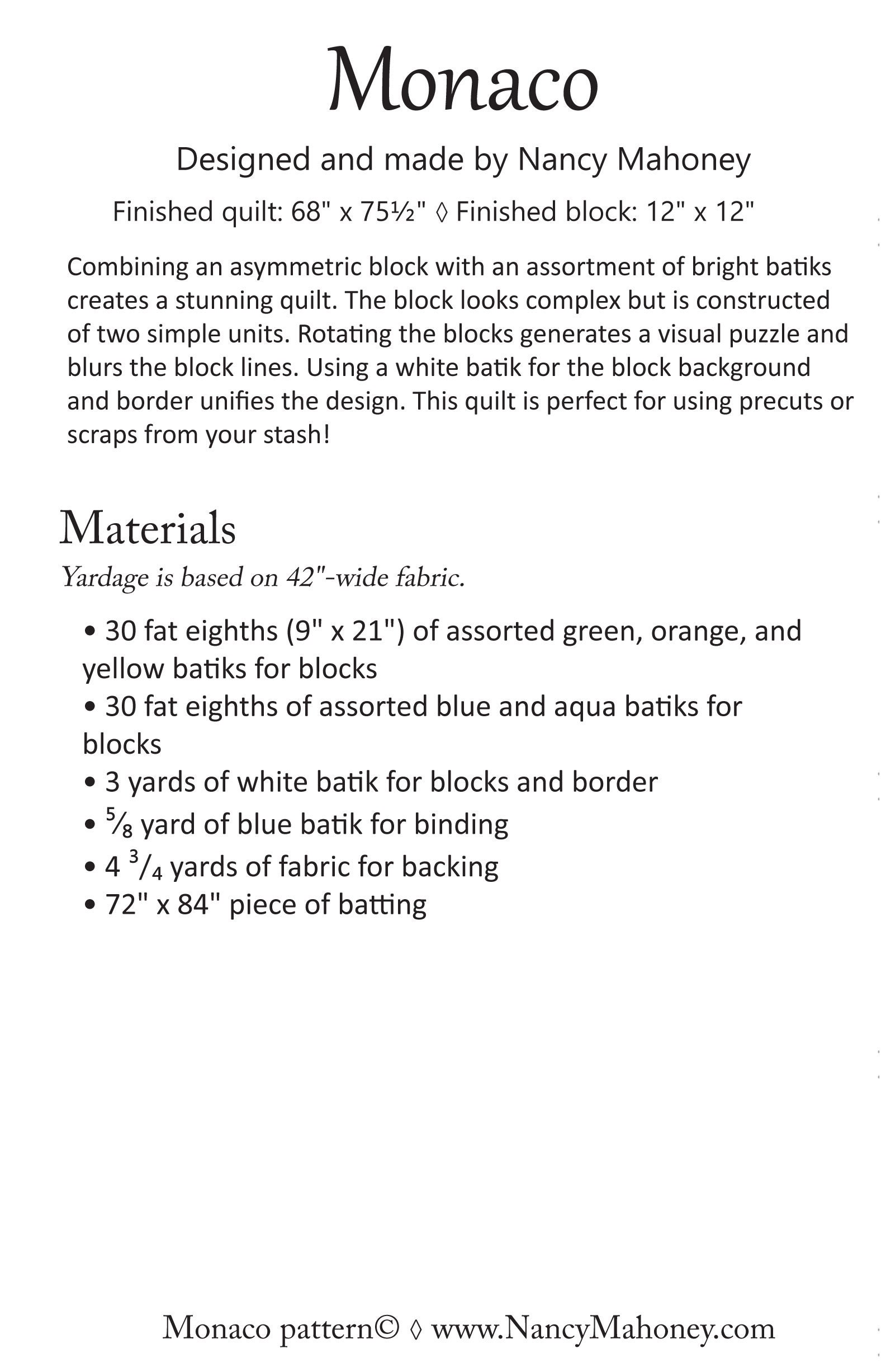 Monaco Quilt Pattern paper Copy - Etsy
