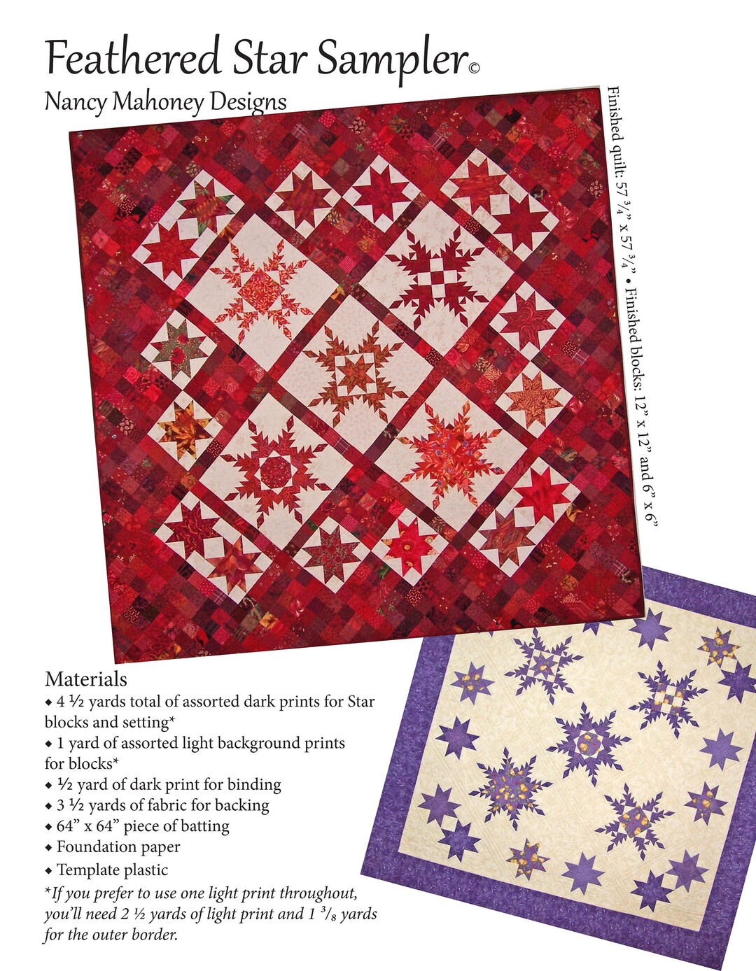 Feathered Star Sampler Quilt Pattern (PDF Digital Download), Foundation ...