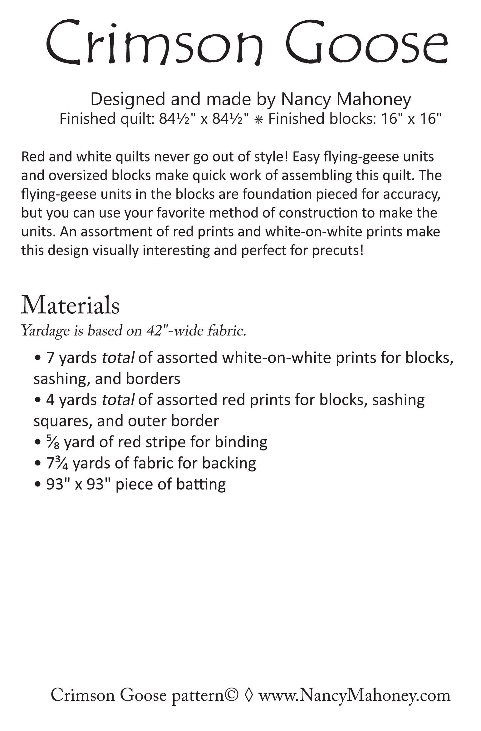 Crimson Goose Quilt Pattern PDF Digital Download - Etsy