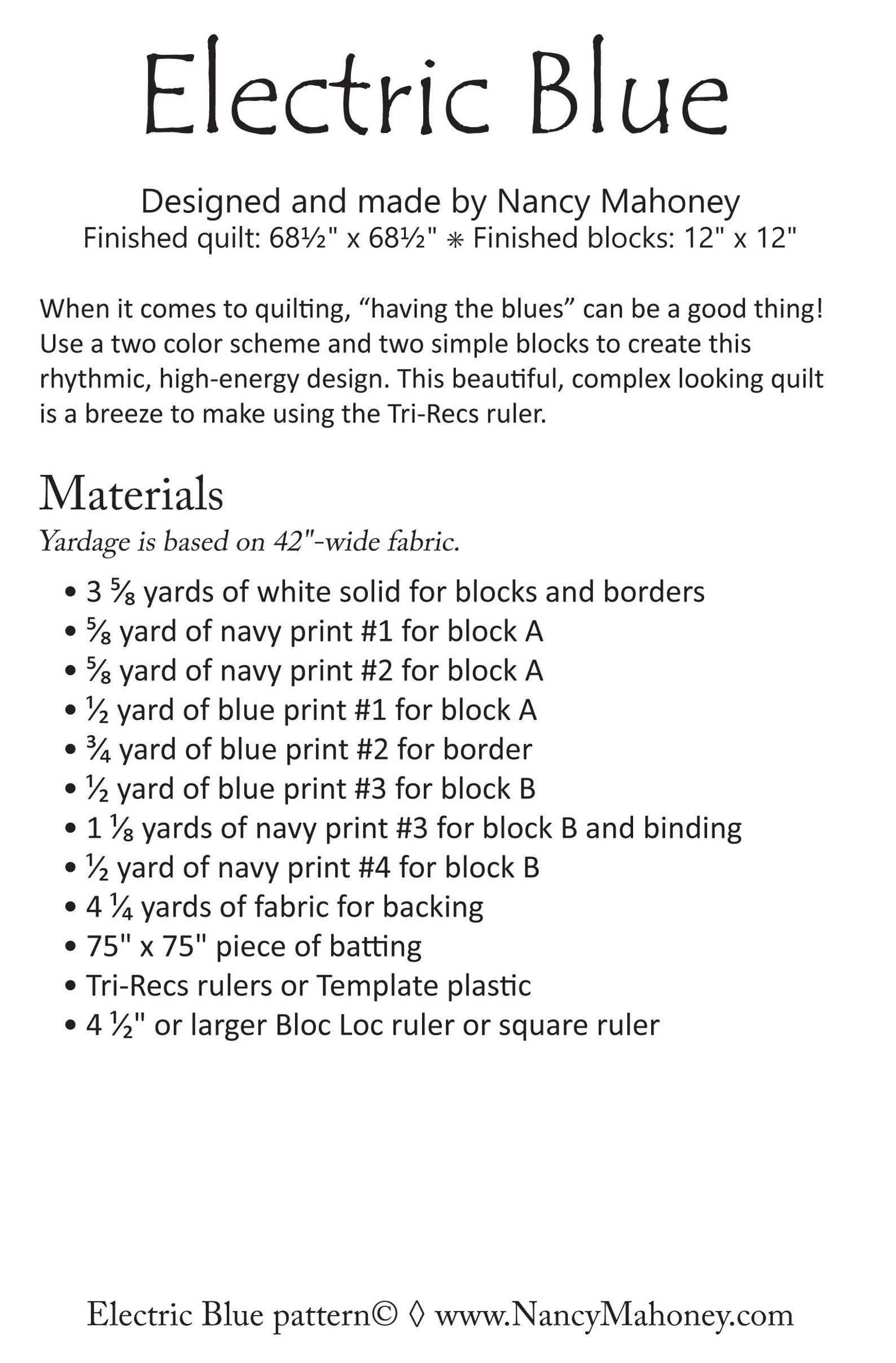 Electric Blue Quilt Pattern (PDF Digital Download) - Etsy